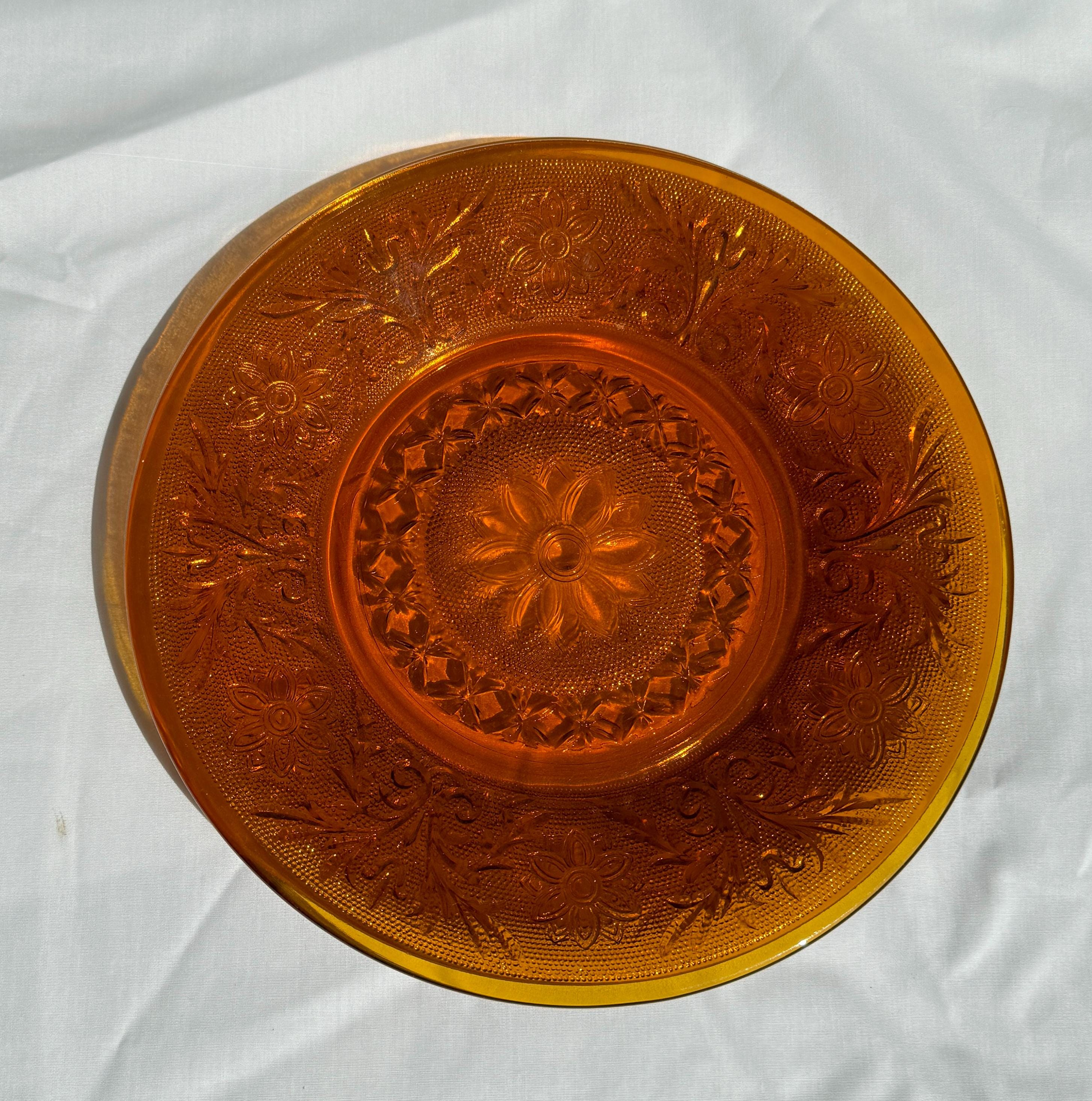 Vintage | Indiana Glass Daisy Pattern Amber Glass Faceted Plate 9 ...