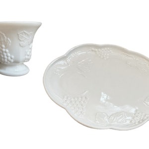 Vintage | Milk Glass Harvest Grape Pattern Snack/luncheon Plate & Cup ...