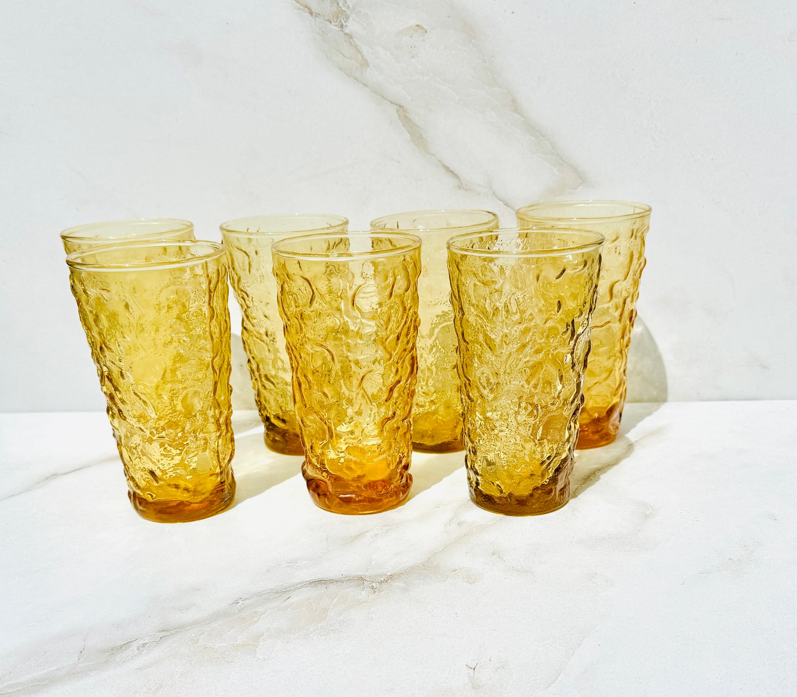 Vintage | 1970’s Anchor Hocking Crinkle Lido Water Glasses Amber Honey ...