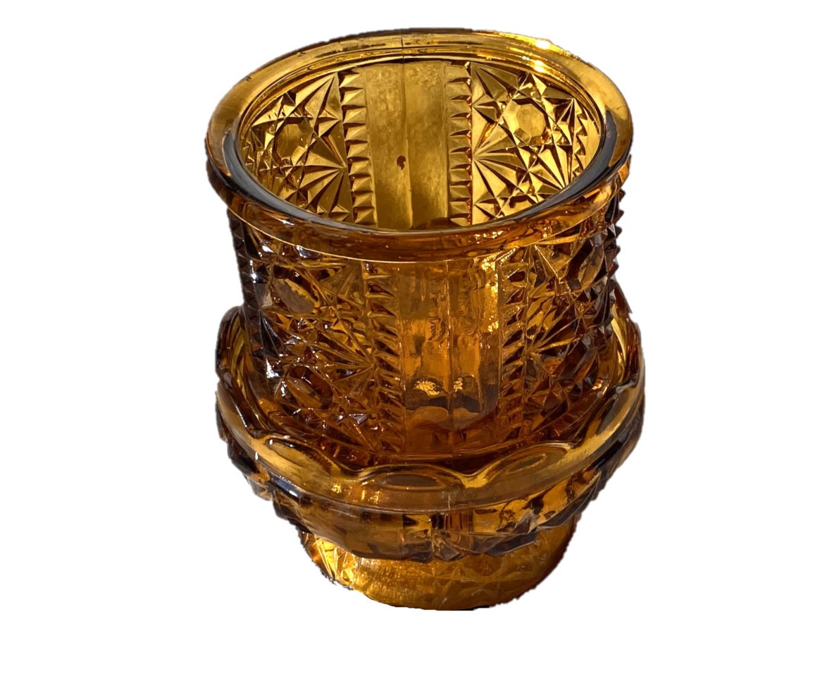 Vintage Amber Glass Faceted Two Piece Vessel Candy Jar, Vase - Etsy