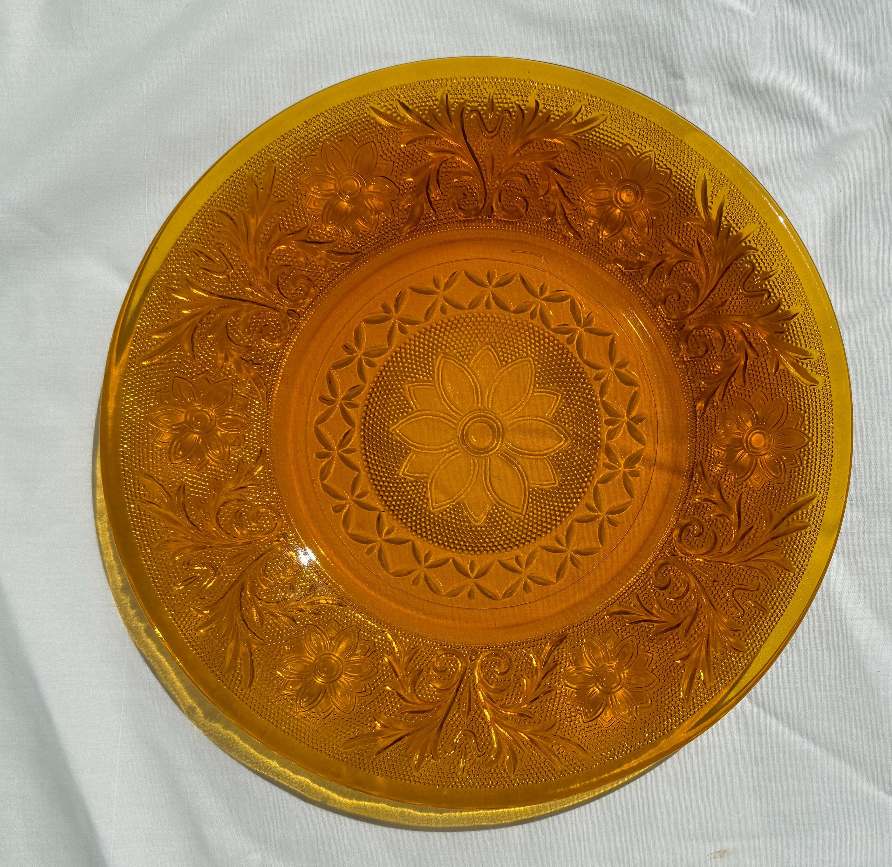 Vintage | Indiana Glass Daisy Pattern Amber Glass Faceted Plate 9 ...