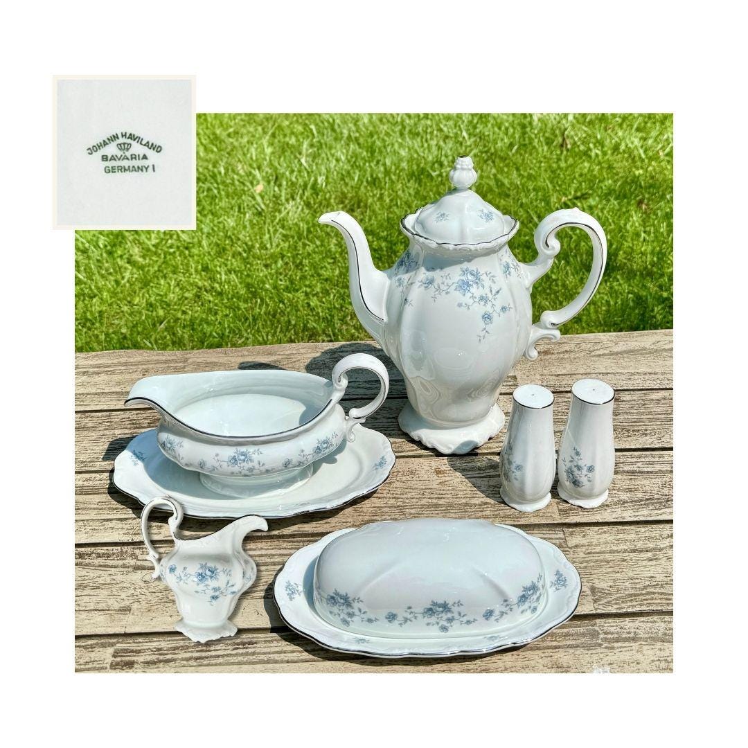 Vintage | Johann Haviland Bavaria Blue Garland China Set White Blue ...