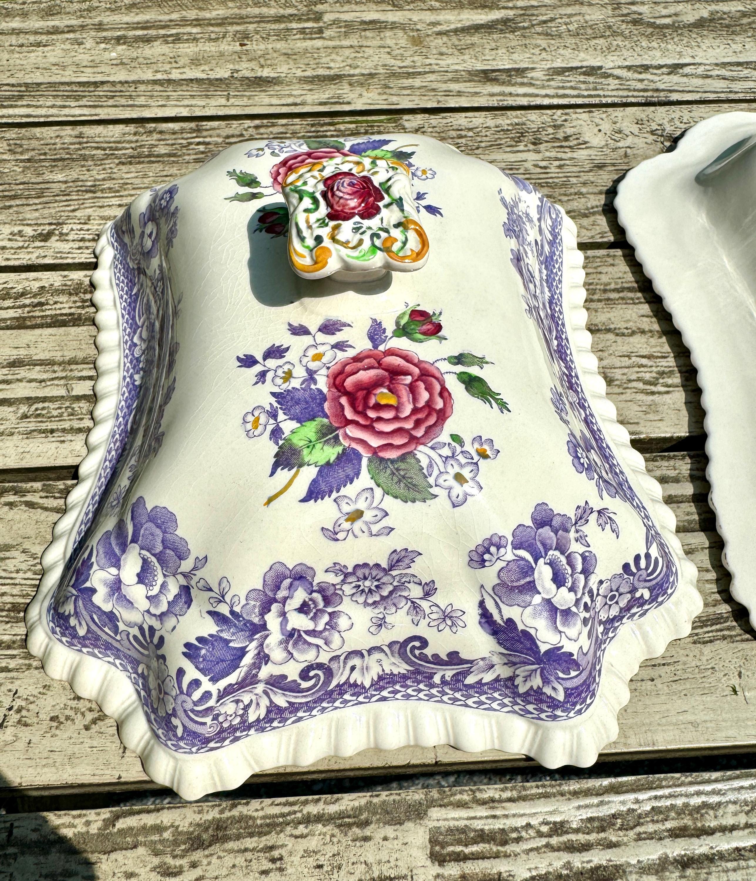 Vintage Spode Copeland Mayflower China Purple 2/8772 Covered Rectangle ...