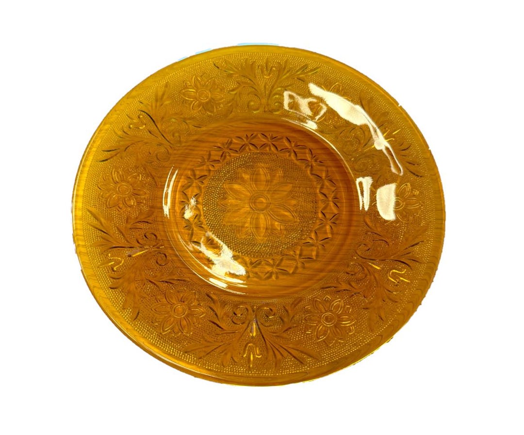 Vintage | Indiana Glass Daisy Pattern Amber Glass Faceted Plate 9 ...