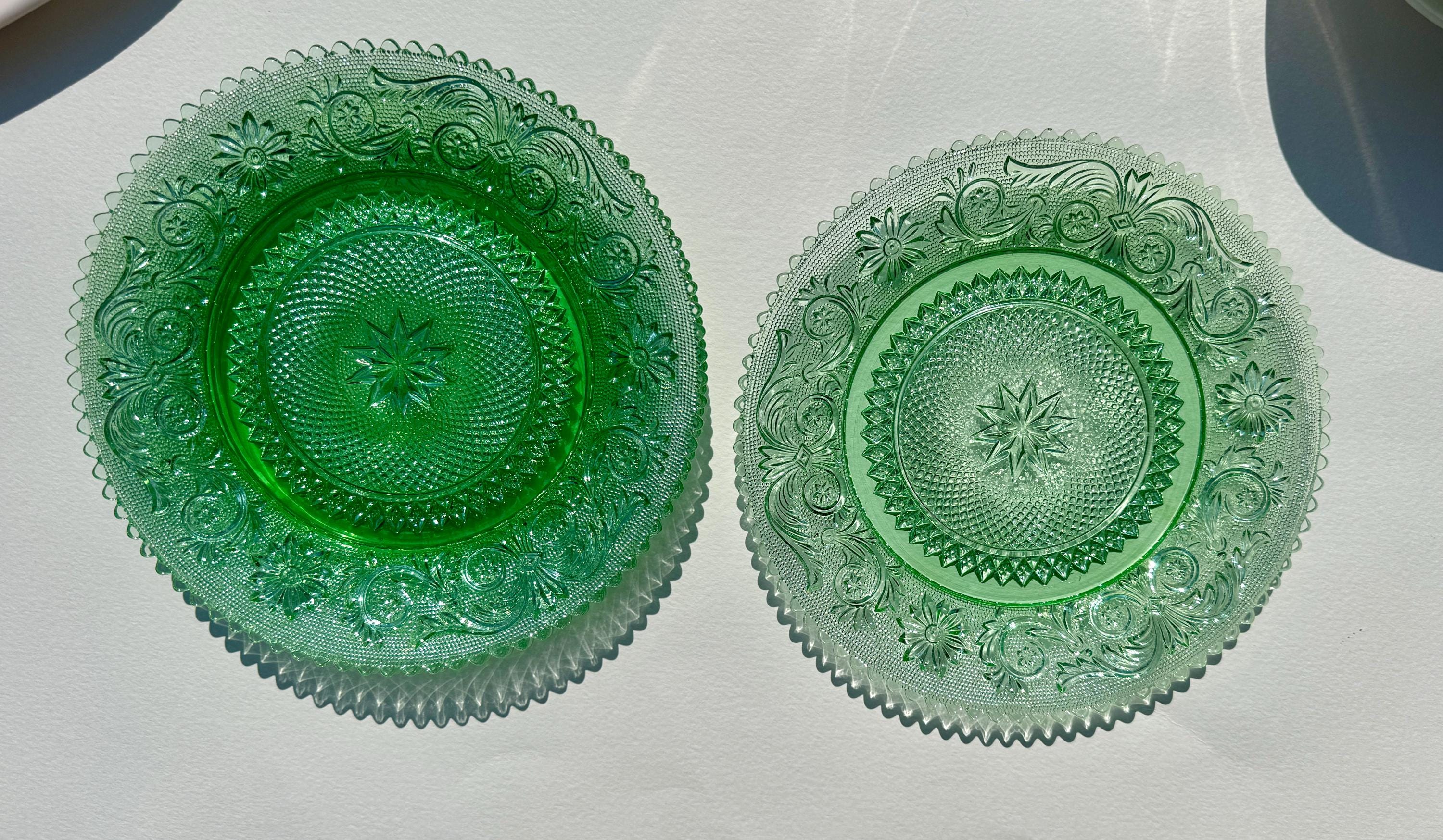 Vintage | Tiara Glass Chantilly Luncheon Plates Green Glass Faceted ...
