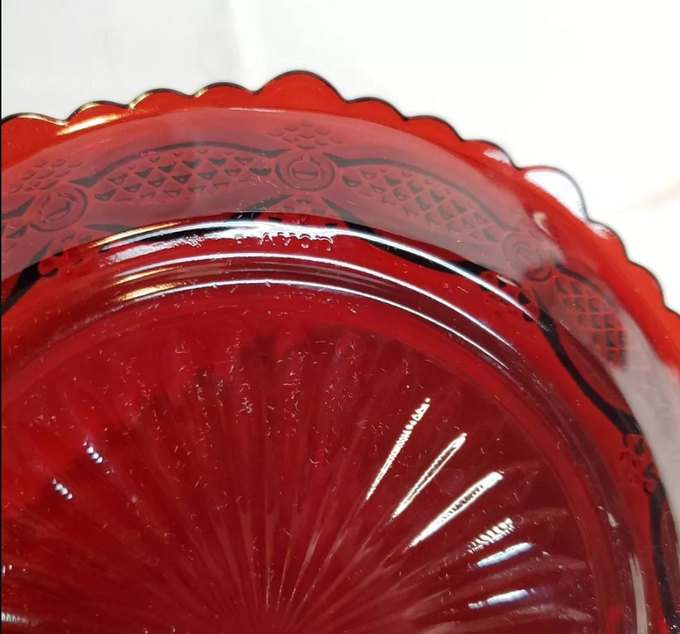 Vintage Avon Cape Cod Ruby Red Glass Colored Plates Salad Plate 7.5in ...