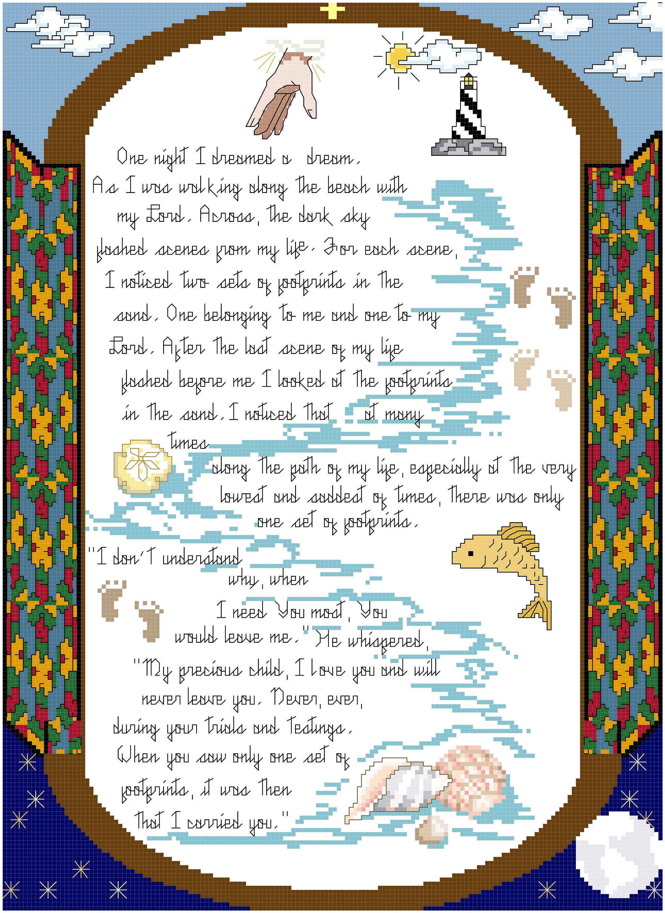 Footprints in the Sand – Stained Glass Window Cross-stitch Pattern (PDF ...