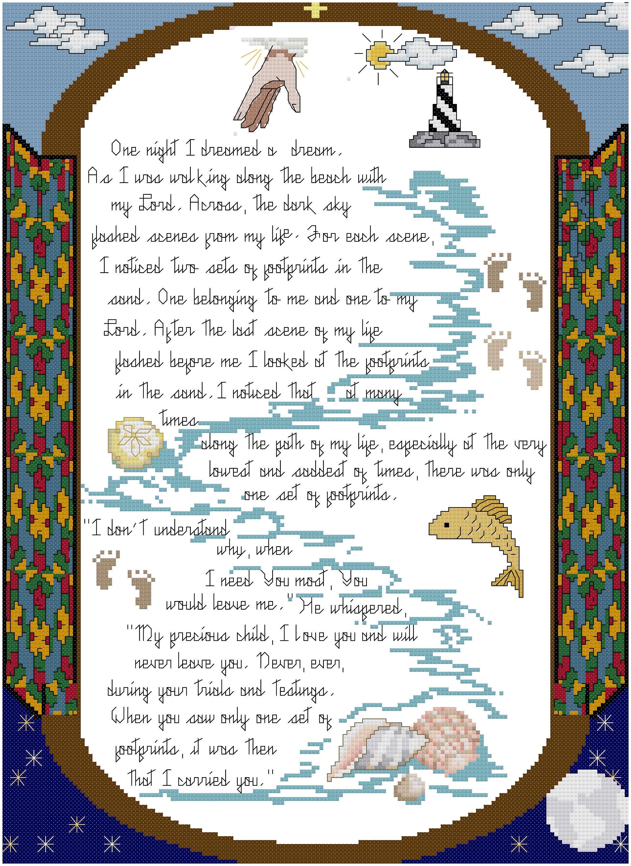 Footprints in the Sand – Stained Glass Window Cross-stitch Pattern (PDF ...