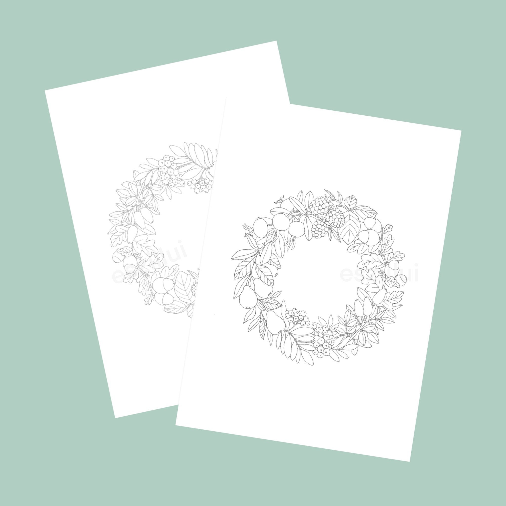 AUTUMN WREATH Adult Coloring Page Hand Drawn Digital Download - Etsy