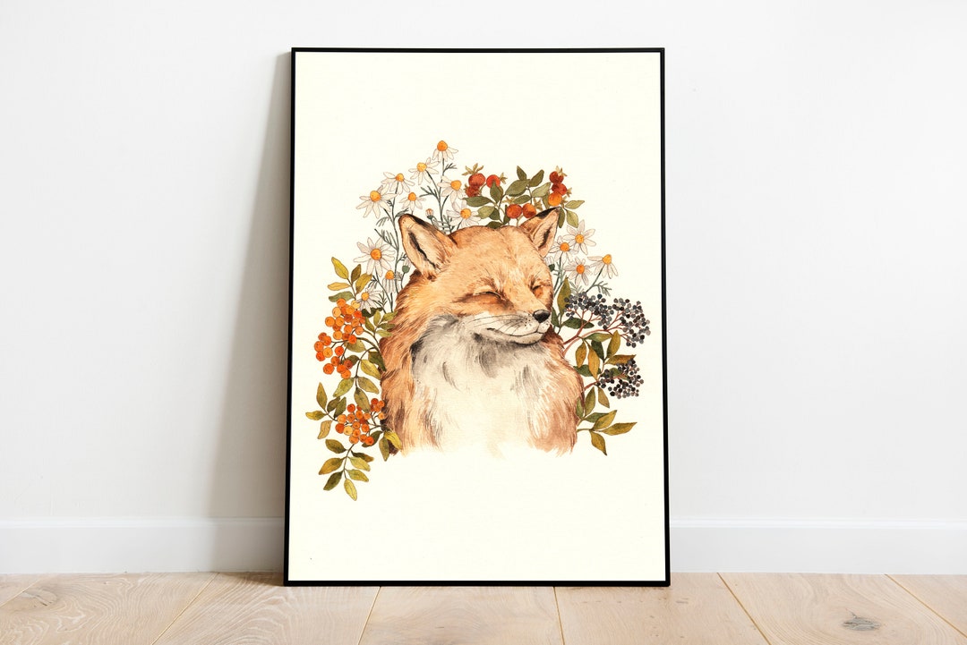 A5/A4 Botanical Fox Watercolor Art Print Children Room Art Living Room ...