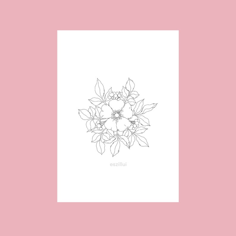 WILD ROSE FLOWER Adult Coloring Page Hand Drawn Digital Download - Etsy