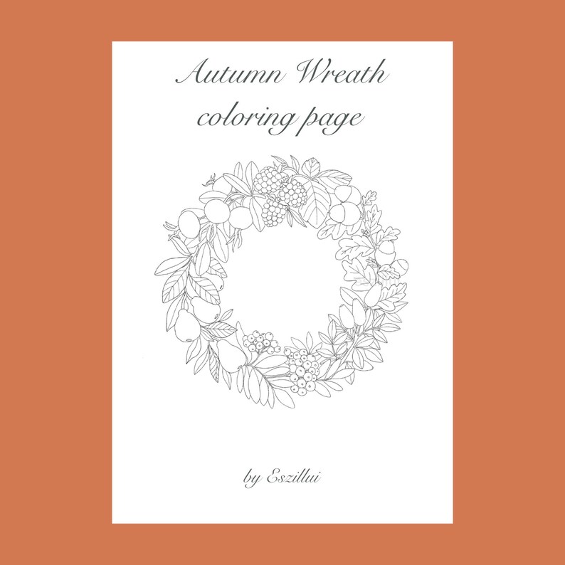 AUTUMN WREATH Adult Coloring Page Hand Drawn Digital - Etsy