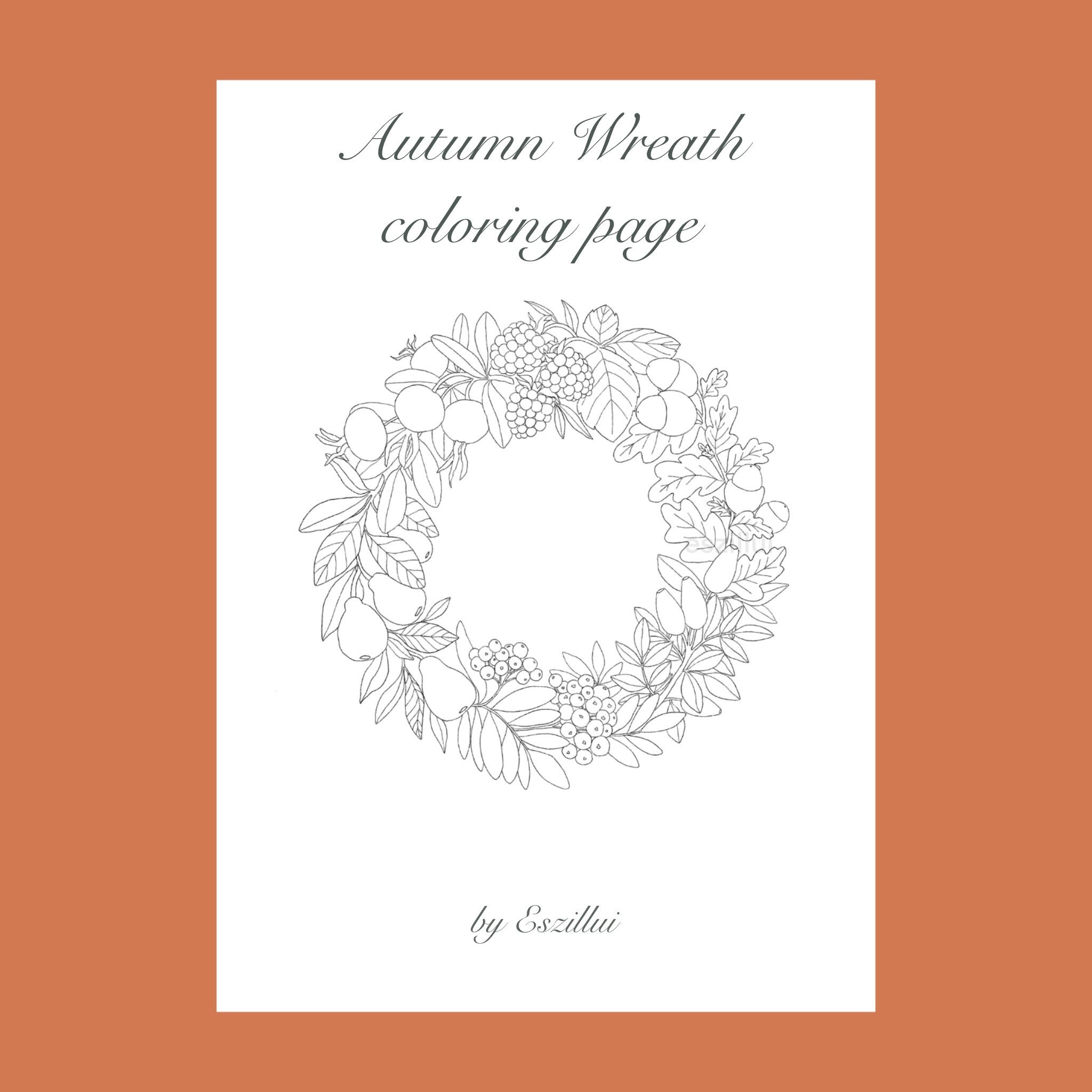 AUTUMN WREATH Adult Coloring Page Hand Drawn Digital Download - Etsy