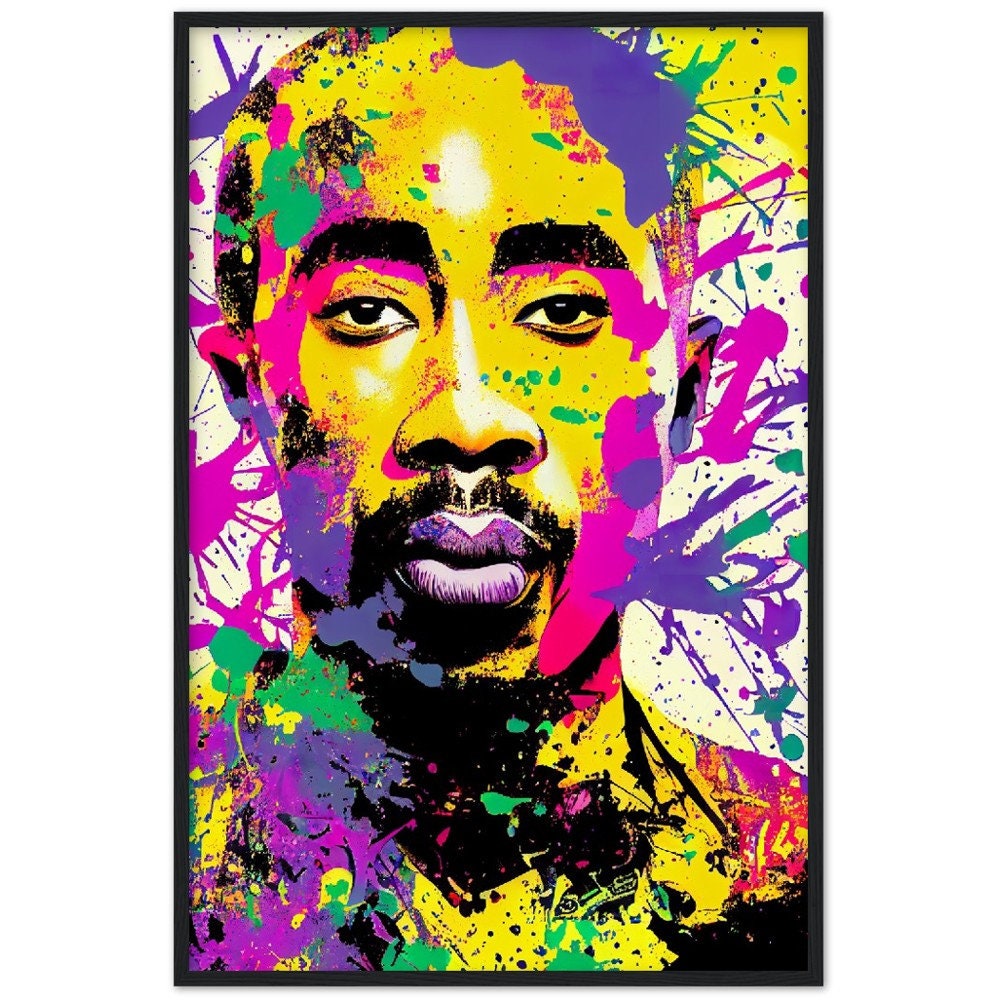 Tupac Poster With Frame Colour Digital Painted Splatters Wallart Deco ...