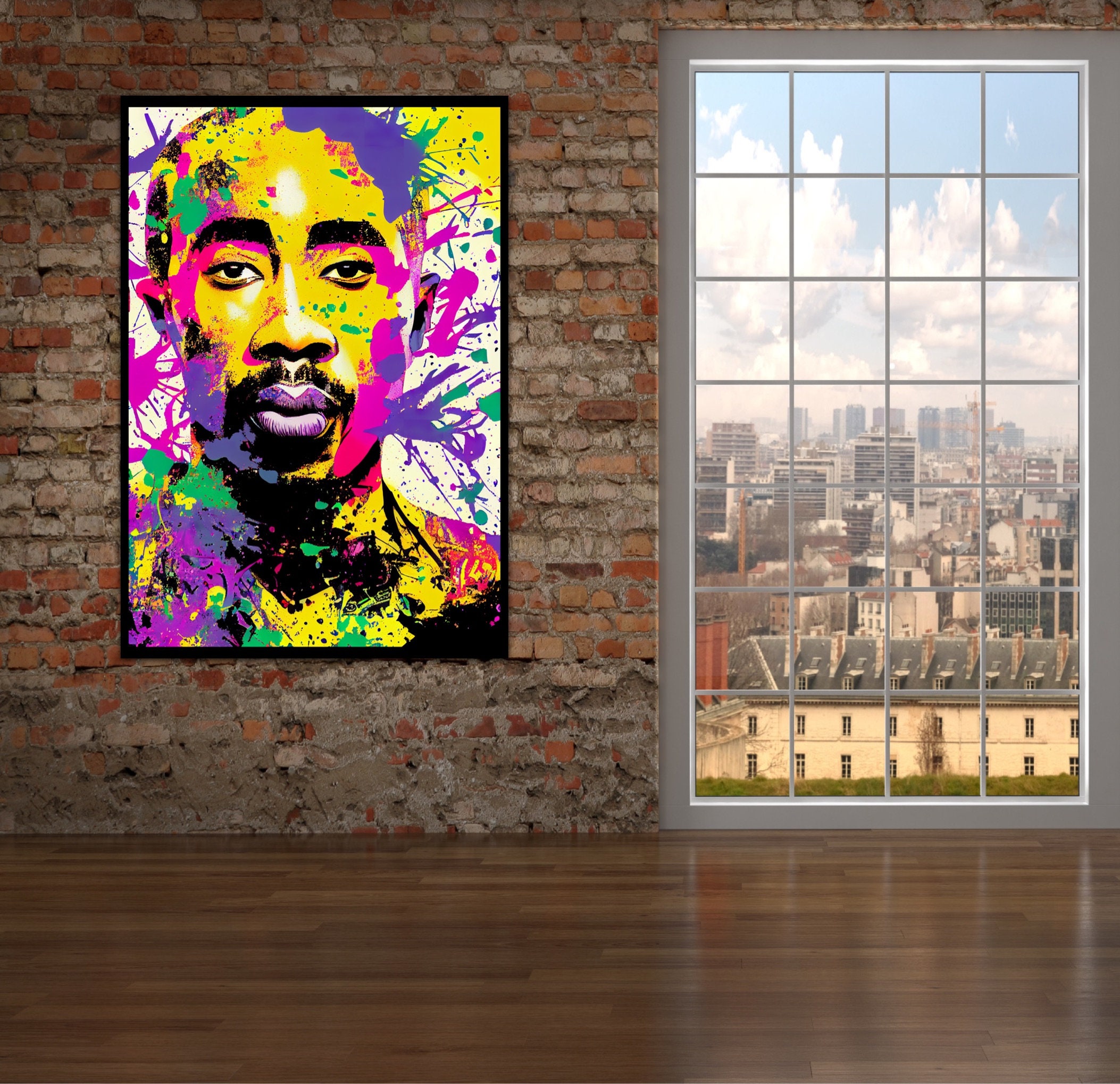 Tupac Poster With Frame Colour Digital Painted Splatters Wallart Deco ...