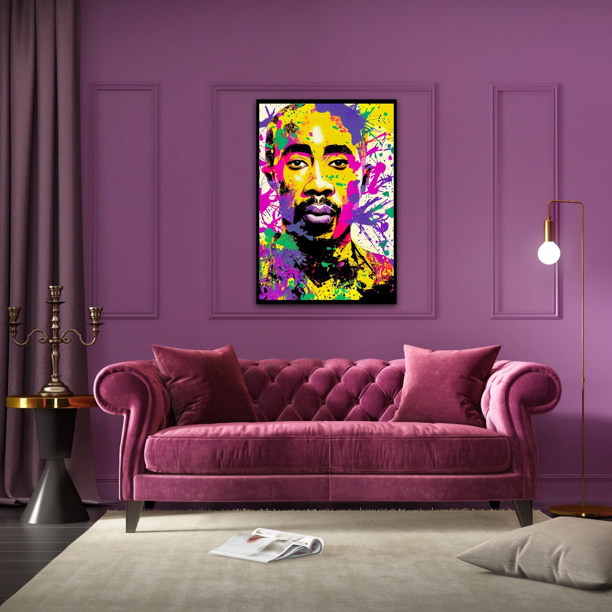 Tupac Poster With Frame Colour Digital Painted Splatters Wallart Deco ...