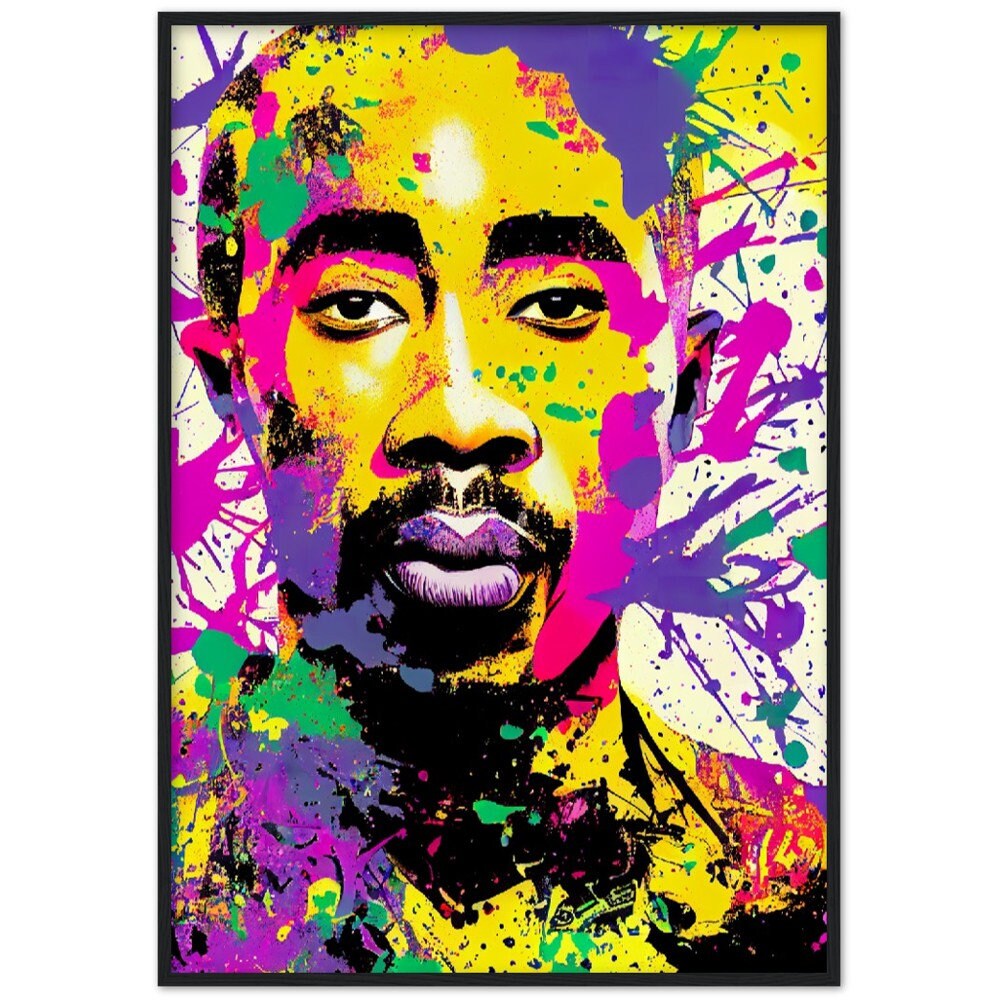 Tupac Poster With Frame Colour Digital Painted Splatters Wallart Deco ...