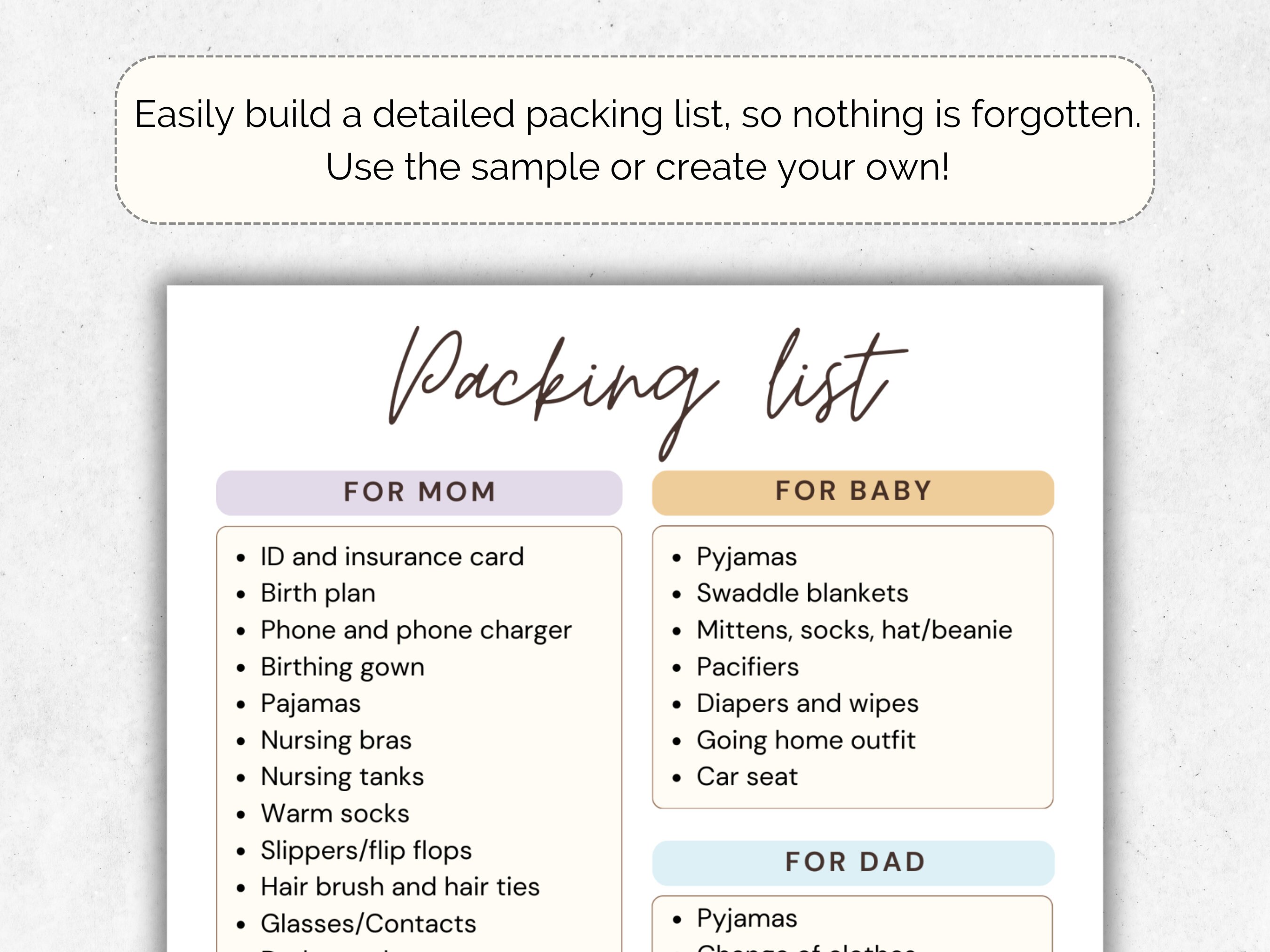 Editable Birth Plan Template Hospital Packing List - Etsy