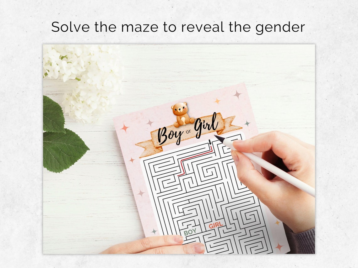 Boy or Girl Gender Reveal Maze Game, Boho Gender Reveal Labyrinth, Teddy Bear Gender Reveal ...