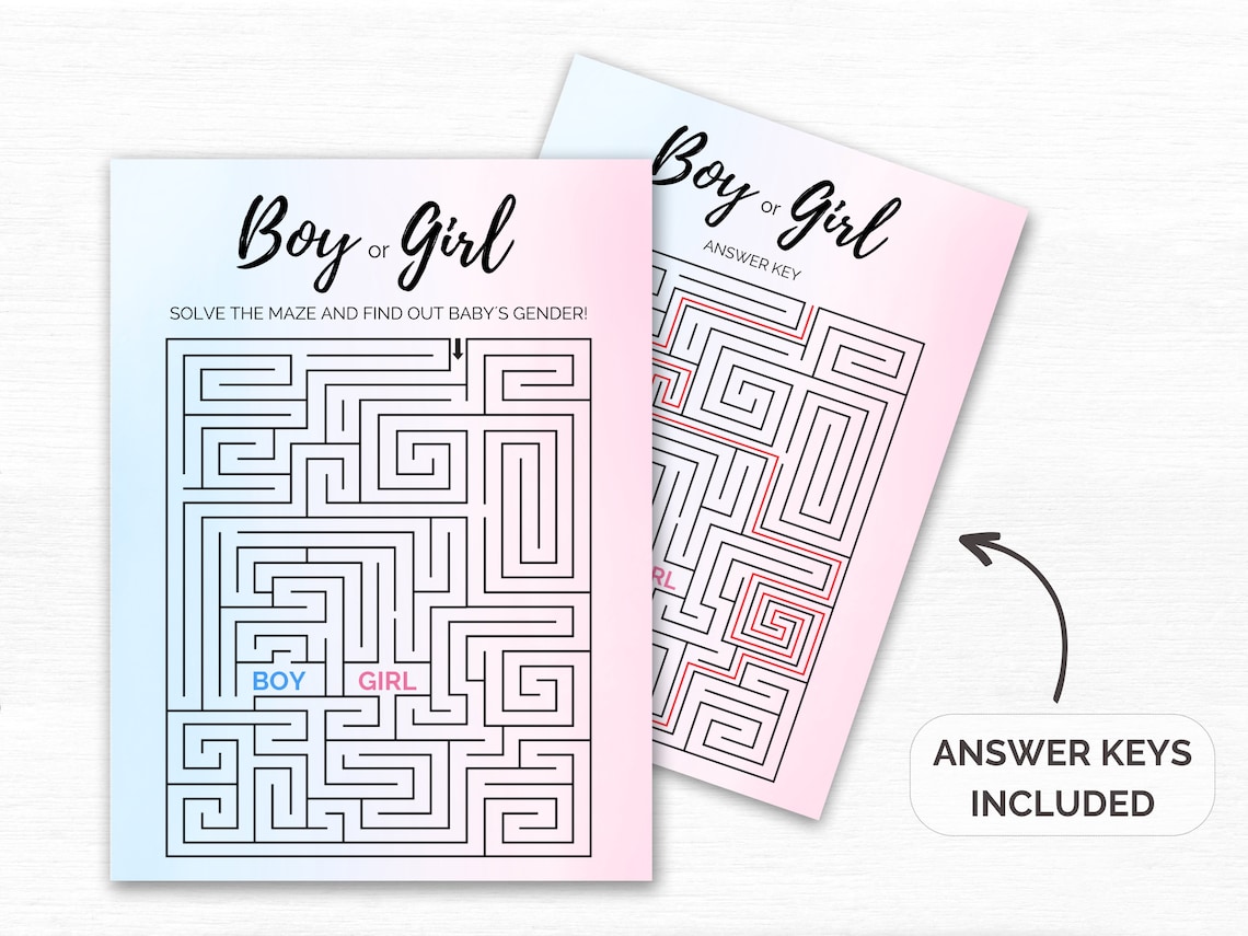 Printable Boy or Girl Gender Reveal Maze Game, Gender Reveal Labyrinth, Gender Reveal Party Game ...