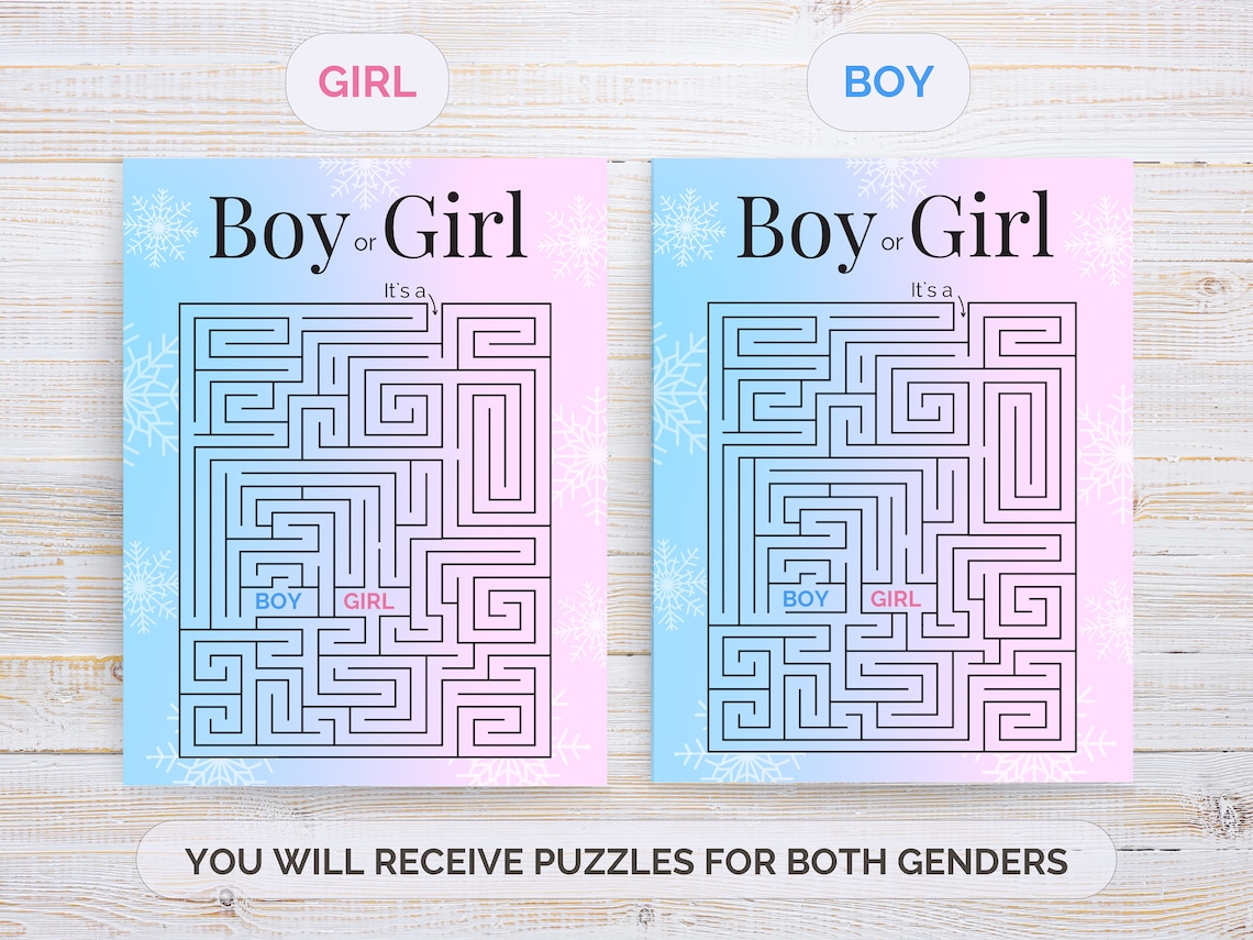 Boy or Girl Gender Reveal Maze Game, Printable Labyrinth Game, Gender Reveal Party Game, Winter ...