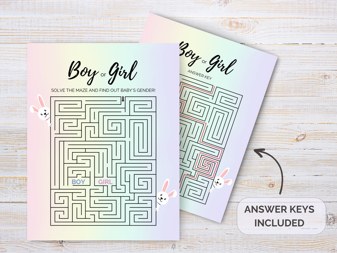 Gender Reveal Maze Game, Gender Reveal Labyrinth, Spring Gender Reveal Ideas, Printable Gender ...