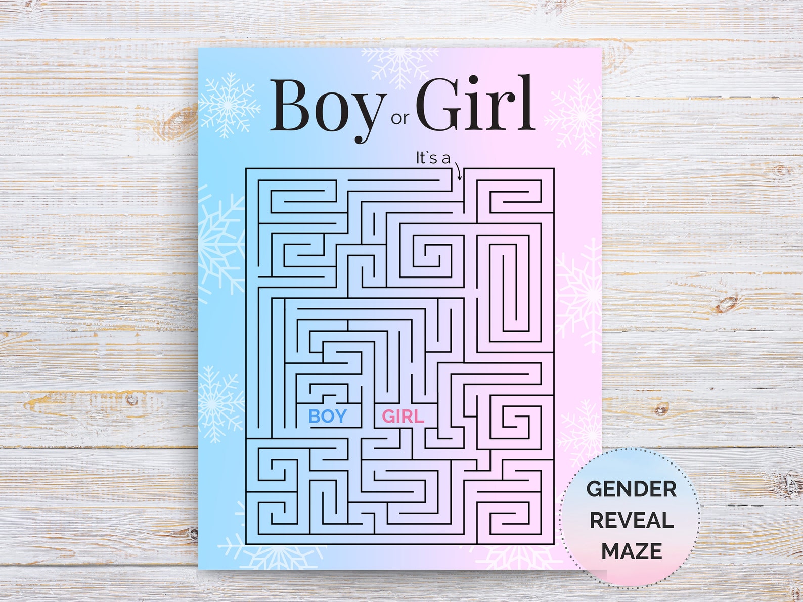 Boy or Girl Gender Reveal Maze Game, Printable Labyrinth Game, Gender ...