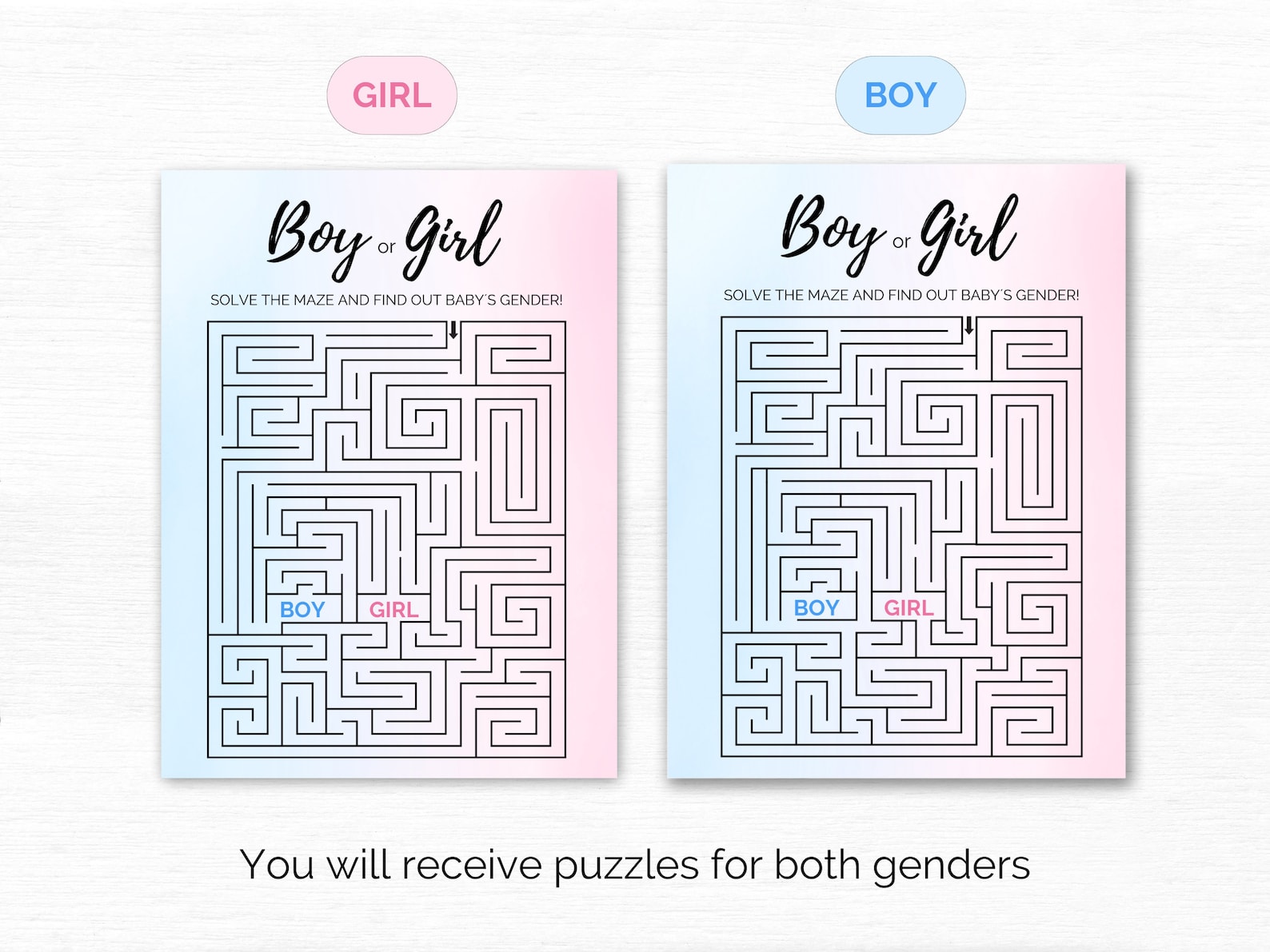 Printable Boy or Girl Gender Reveal Maze Game, Gender Reveal Labyrinth, Gender Reveal Party Game ...