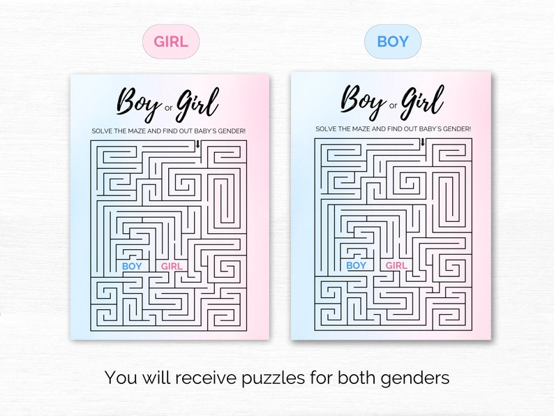 Printable Boy or Girl Gender Reveal Maze Game, Gender Reveal Labyrinth, Gender Reveal Party Game ...