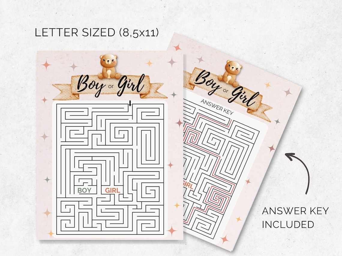 Boy or Girl Gender Reveal Maze Game, Boho Gender Reveal Labyrinth, Teddy Bear Gender Reveal ...