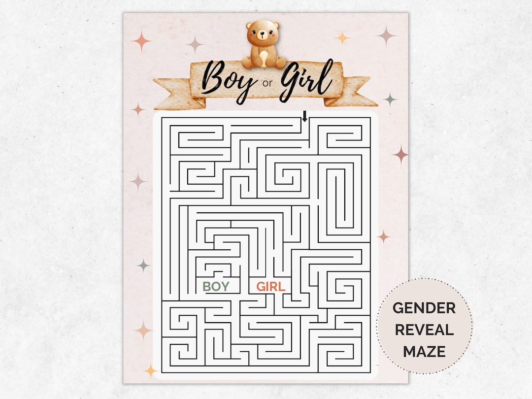 Boy or Girl Gender Reveal Maze Game, Boho Gender Reveal Labyrinth ...