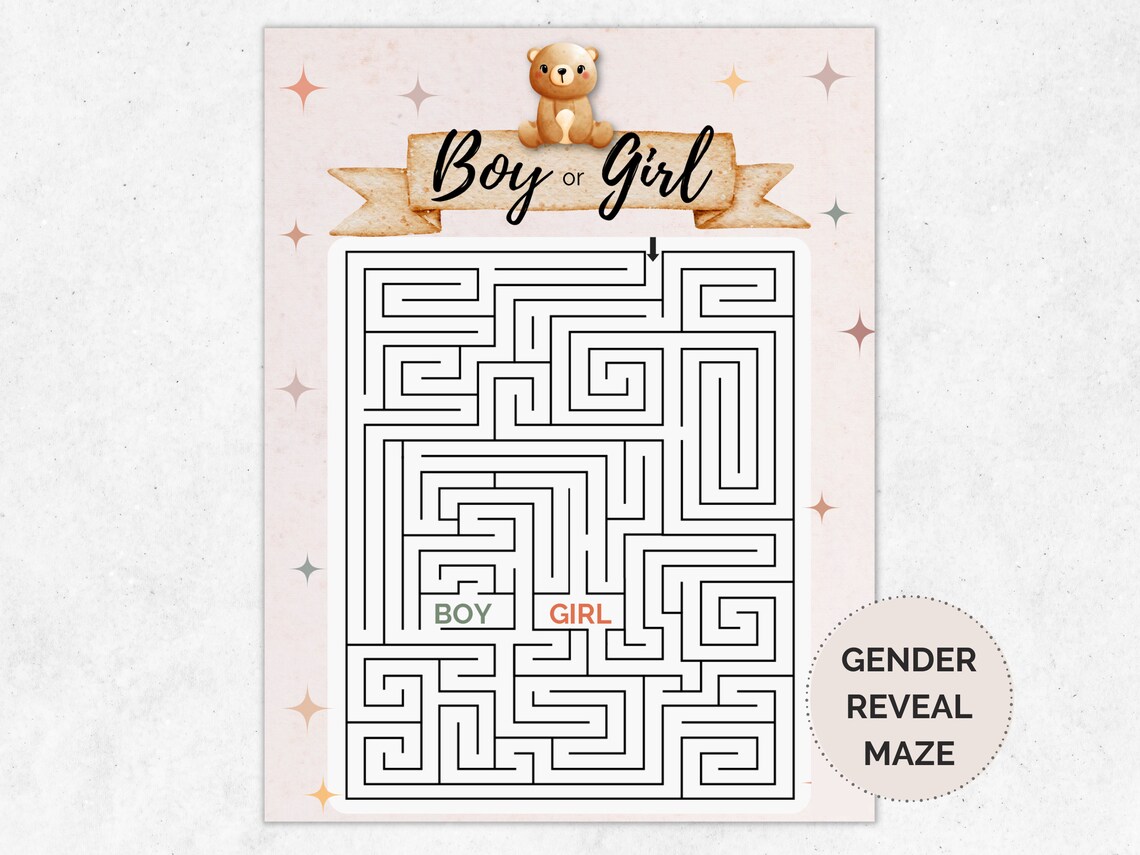 Boy or Girl Gender Reveal Maze Game, Boho Gender Reveal Labyrinth, Teddy Bear Gender Reveal ...