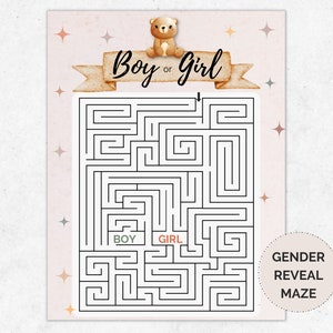 Boy or Girl Gender Reveal Maze Game, Boho Gender Reveal Labyrinth, Teddy Bear Gender Reveal ...