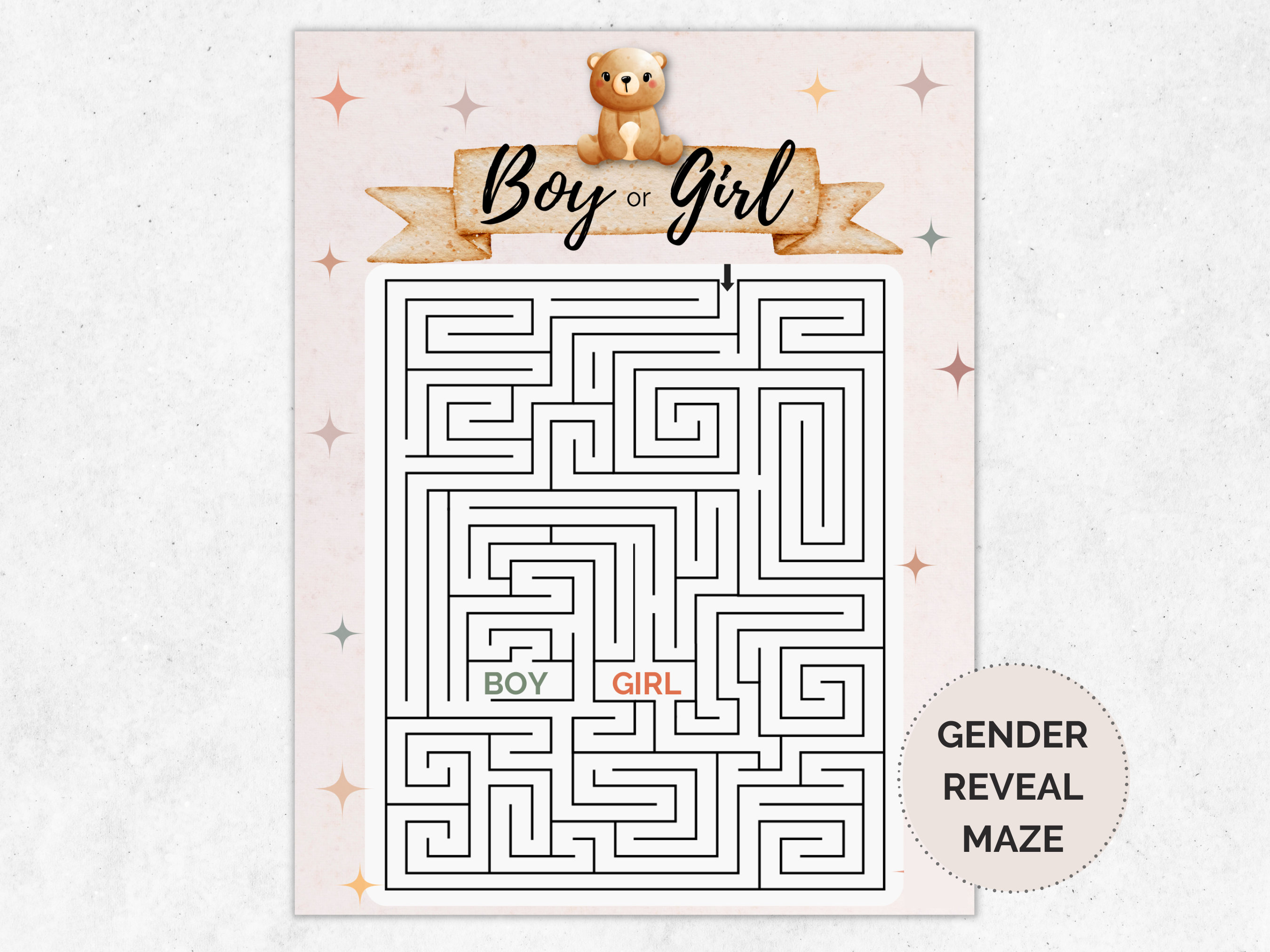 Boy or Girl Gender Reveal Maze Game, Boho Gender Reveal Labyrinth, Teddy Bear Gender Reveal ...
