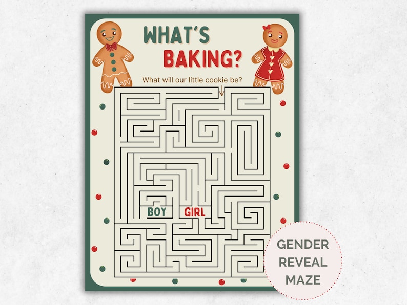 Christmas Gender Reveal Maze, Printable Boy or Girl Game, Whats Baking ...