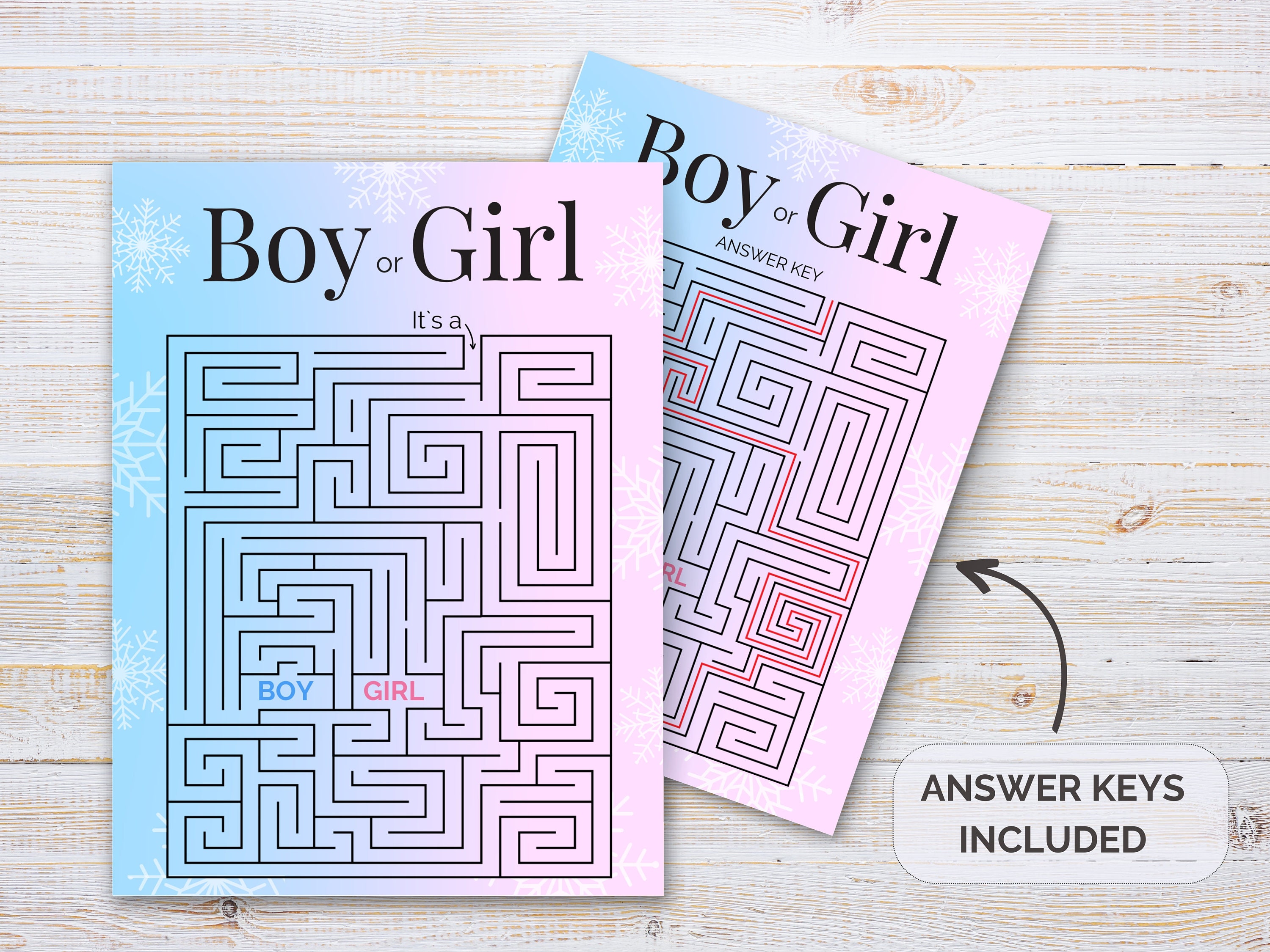Boy or Girl Gender Reveal Maze Game, Printable Labyrinth Game, Gender ...