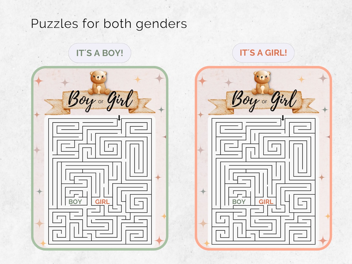 Boy or Girl Gender Reveal Maze Game, Boho Gender Reveal Labyrinth, Teddy Bear Gender Reveal ...