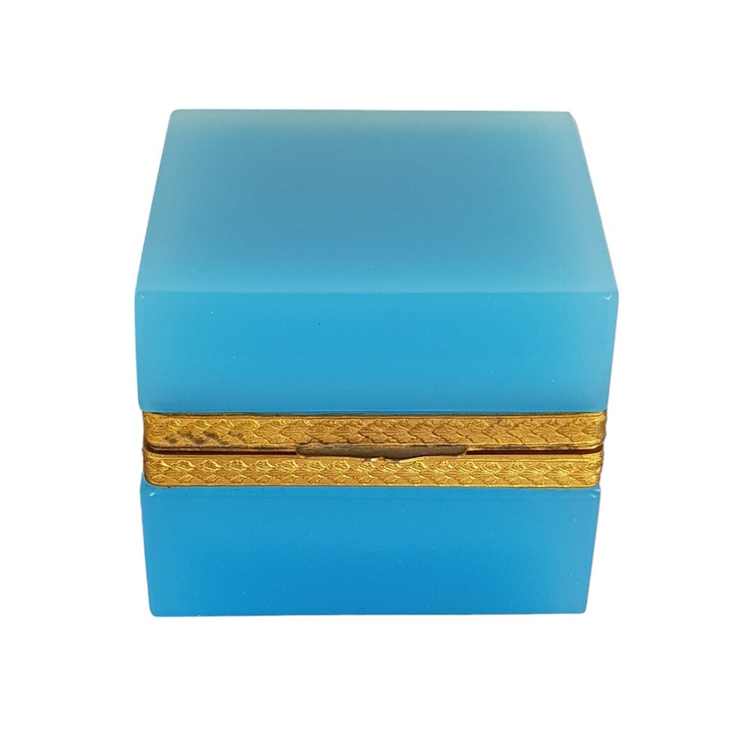 Square Blue Opaline Box Hinged - Etsy