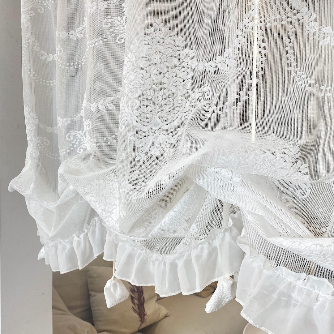 French Romantic Lace Pull-up Curtain, Ruffled Edge Embroidery, Custom ...