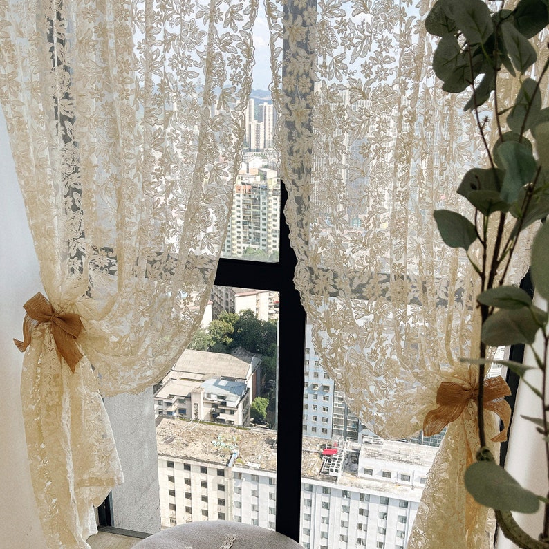 Romantic Floral Lace Curtain: Elegant Sheer Privacy Drapery - Etsy