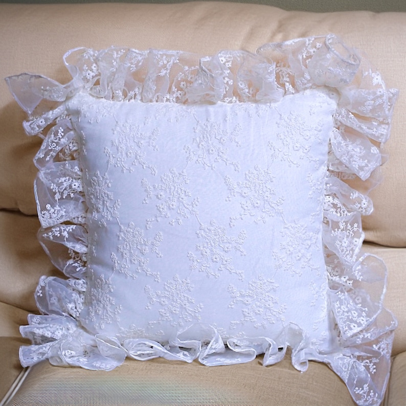 White Lace Cushion Covers, French Style Florals Embroidered Pillow ...