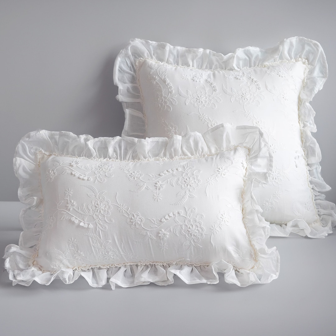 White Lace Pillowcase, French Style 3D Leaf Embroidered Cushion Covers ...