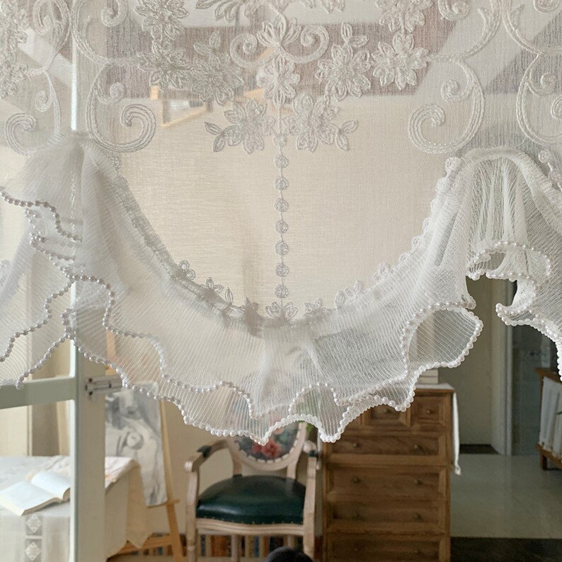 White Embroidered Short Curtain French Style Lace Sheer - Etsy