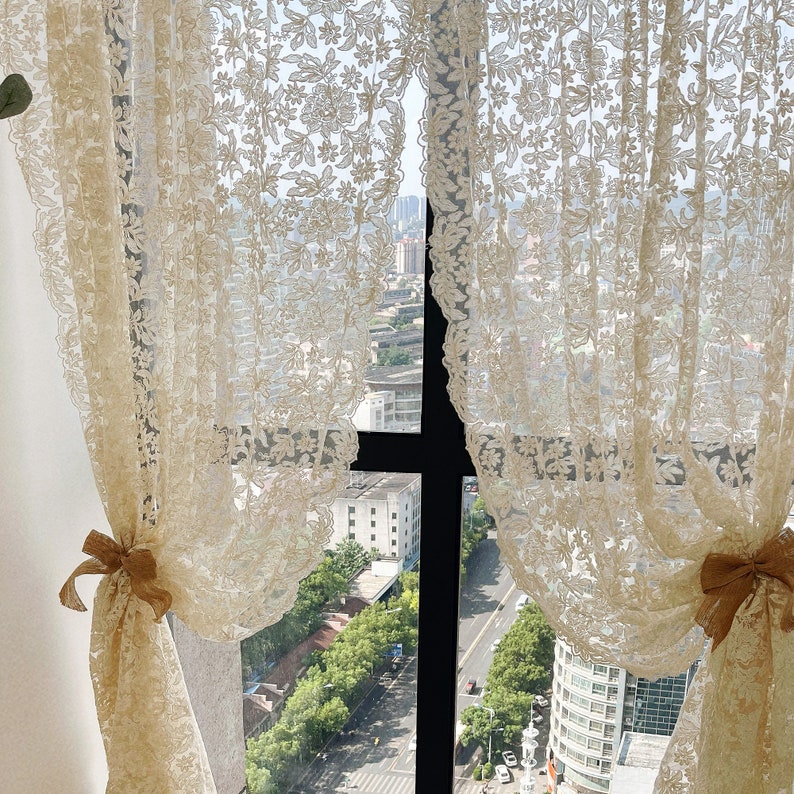 Romantic Floral Lace Curtain: Elegant Sheer Privacy Drapery - Etsy