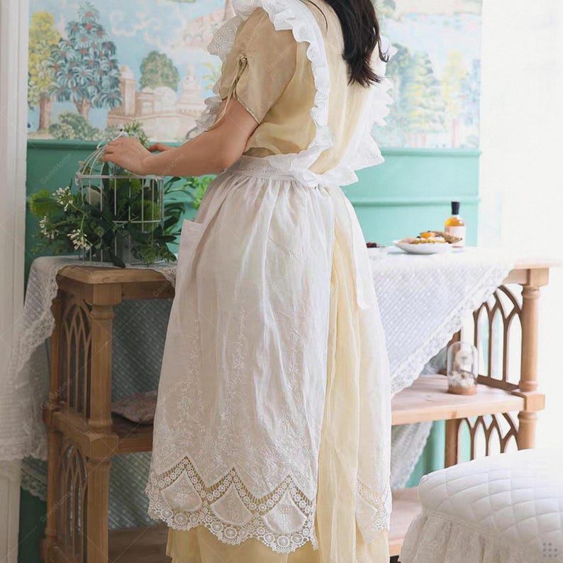 Embroidered Cotton Apron With Ruffle - Etsy
