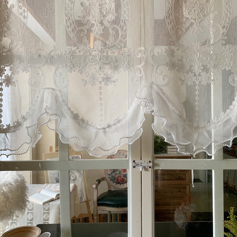White Embroidered Short Curtain French Style Lace Sheer - Etsy