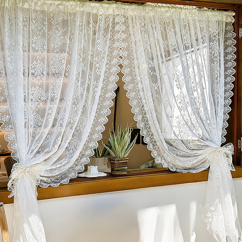 White Embroidered Sheer Curtains for Living Room Bedroom, Farmhouse ...