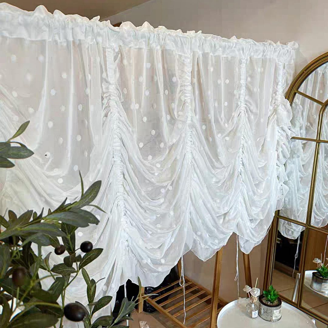 Romantic Polka Dot Curtain, Drawstring Roman Shade, Vintage Style Light ...