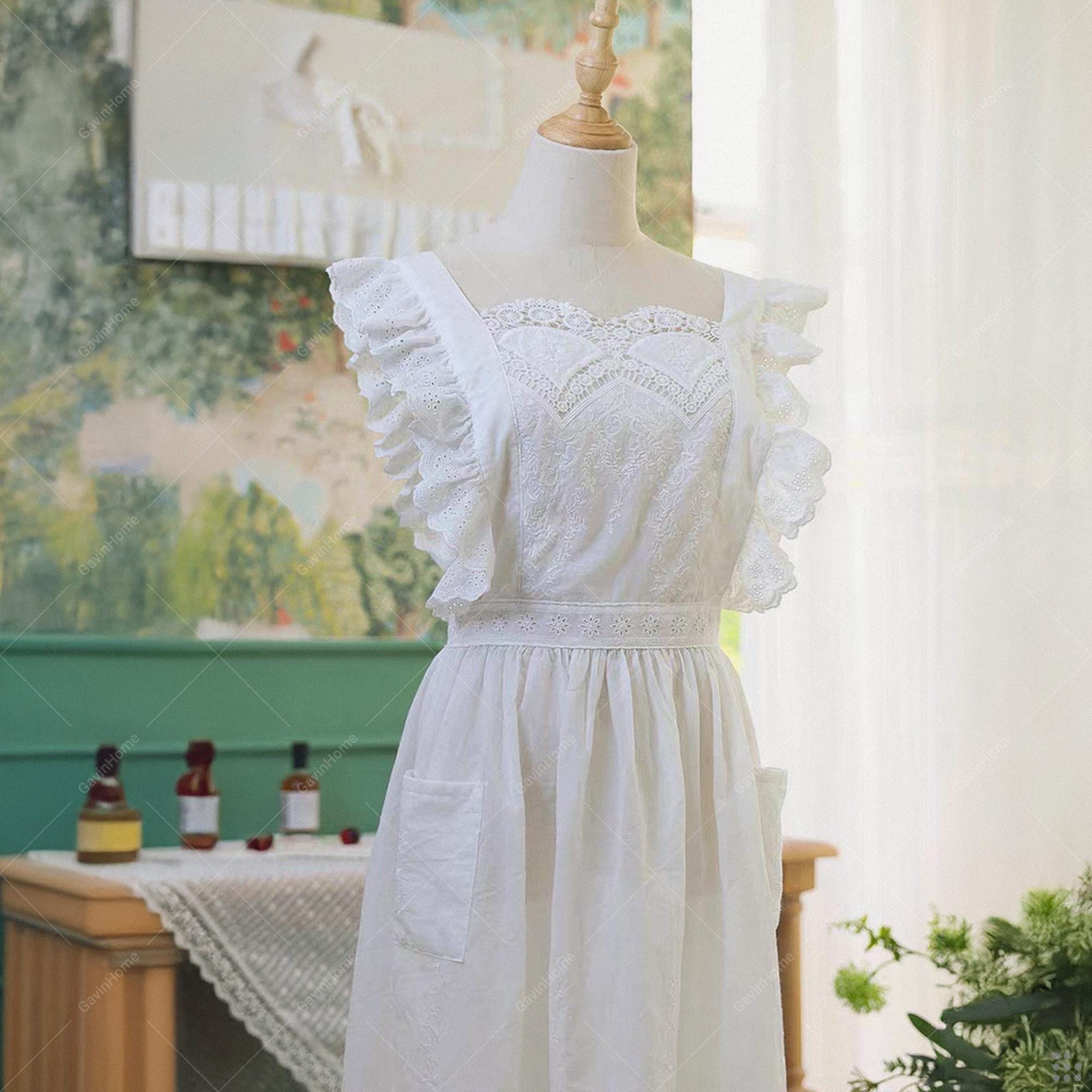 Embroidered Cotton Apron With Ruffle - Etsy