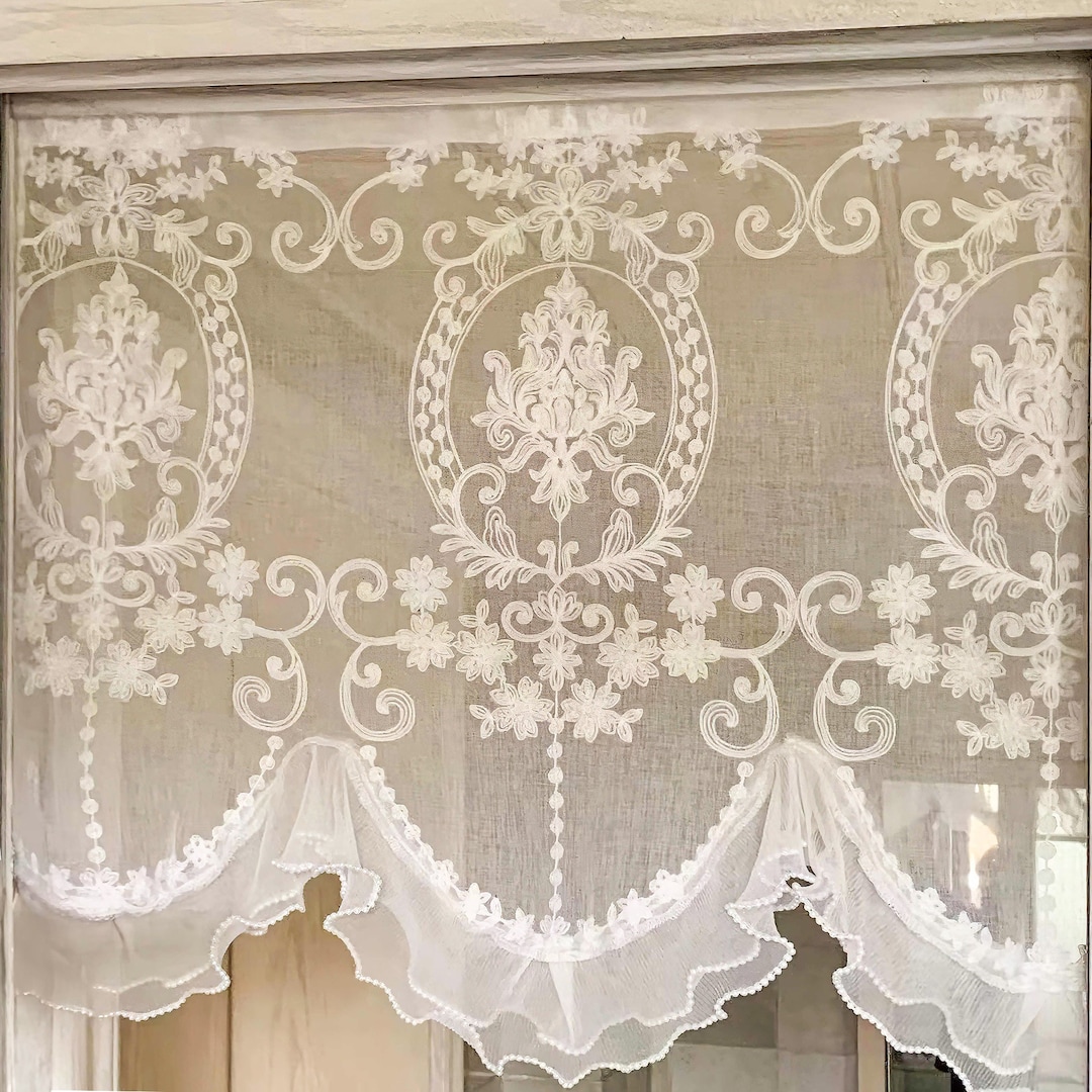Romantic Embroidered Short Curtain | French Style Lace Sheer Curtain - Etsy